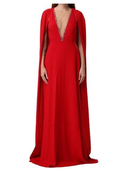 Stella McCartney Embellished V-neck Cape Gown - Red