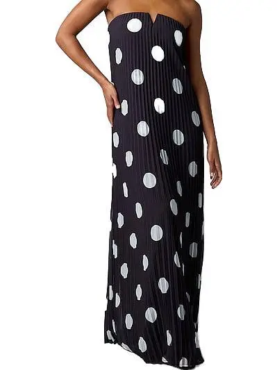 Victoria's Secret Strapless Pleated Maxi Dress With Polka Dots - Black