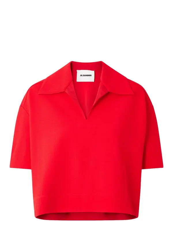 JIL SANDER Short Sleeve V-neck T-shirt - Red