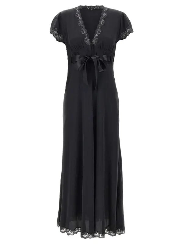 Rixo Marlice V-neck Dress With Lace And Tie Waist - Black