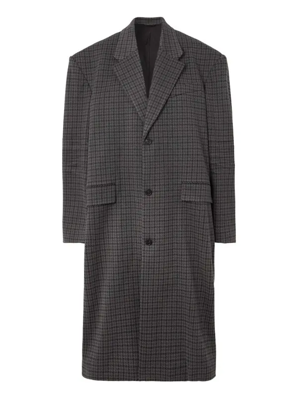 Balenciaga Houndstooth Long Coat - Black