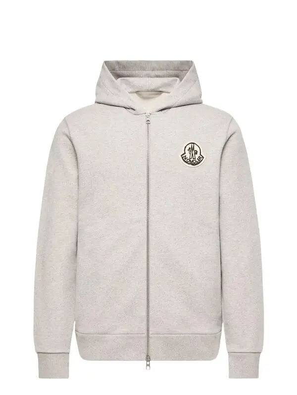 Moncler Logo Zip-up Cotton Hoodie - Grey