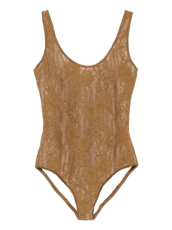 Zimmermann Lace Scoop Bodysuit - Brown