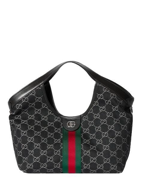 Gucci Gg Denim Tote Bag With Web Detail - Black