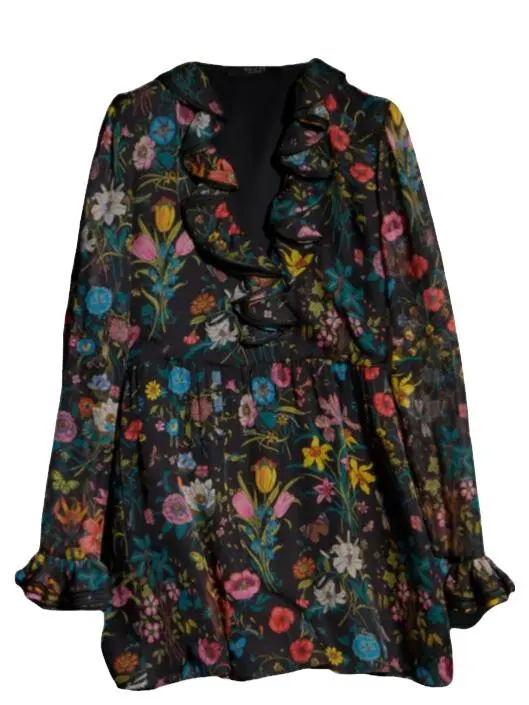 Gucci Printed Silk Chiffon Dress With Ruffle Trim - Multi-color