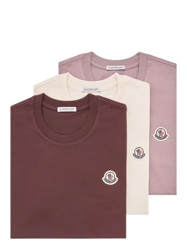 Moncler Logo Patch Three-pack Cotton Jersey T-shirts - Red