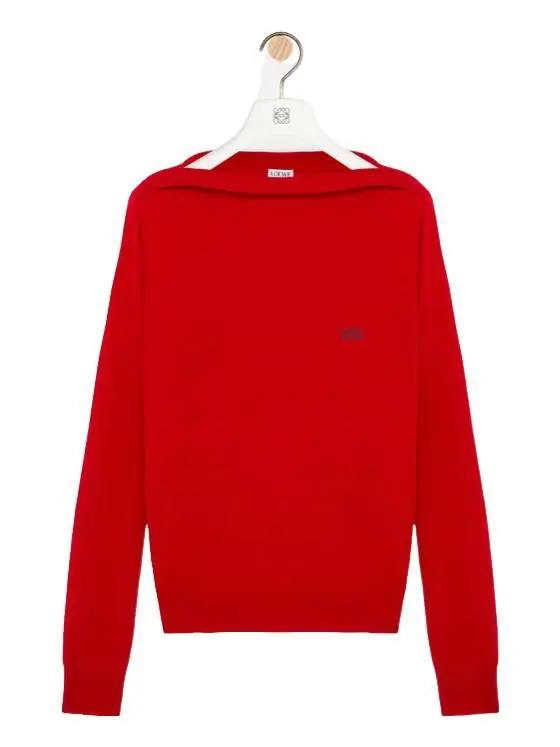 Loewe Boat Neck Anagram Embroidered Sweater - Red