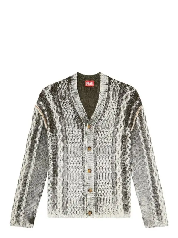 DIESEL® Cable Knit V-neck Cardigan - White/grey