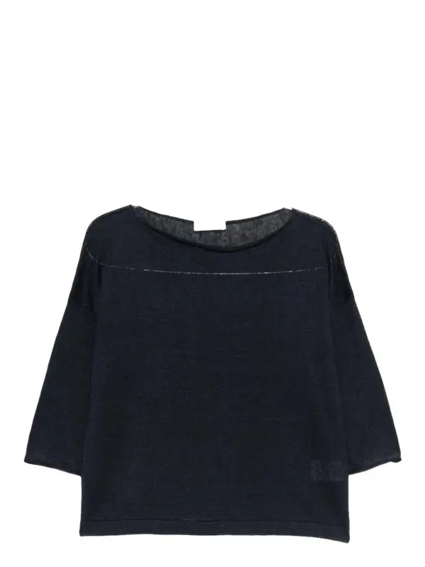ROBERTO COLLINA Boat Neck Three-quarter Sleeve Jumper - Black