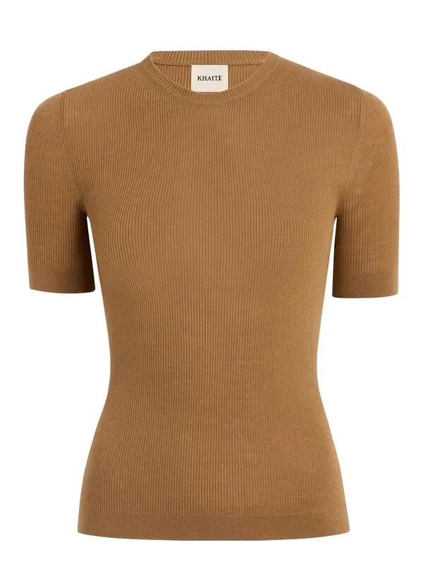 Khaite Celina Ribbed Short-sleeve Crewneck T-shirt - Brown