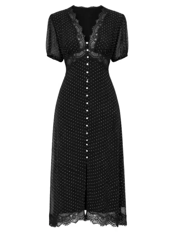 Sea Melody Dress With Polka Dots And Lace Trim - Black