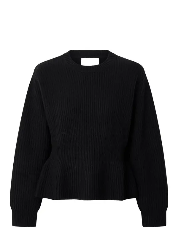 LISA YANG Mirella Ribbed Cashmere Peplum Sweater - Black
