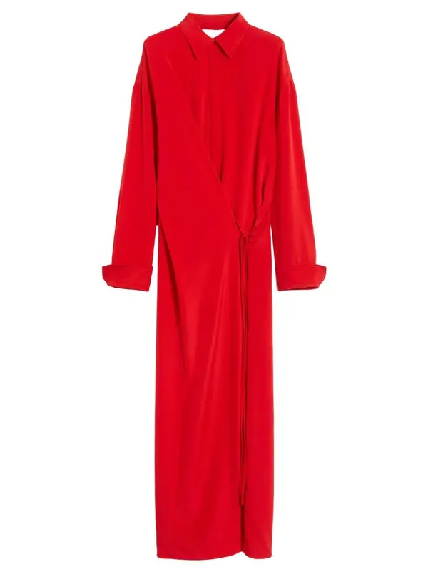 Sportmax Long Sleeve Maxi Dress With Side Knot - Red