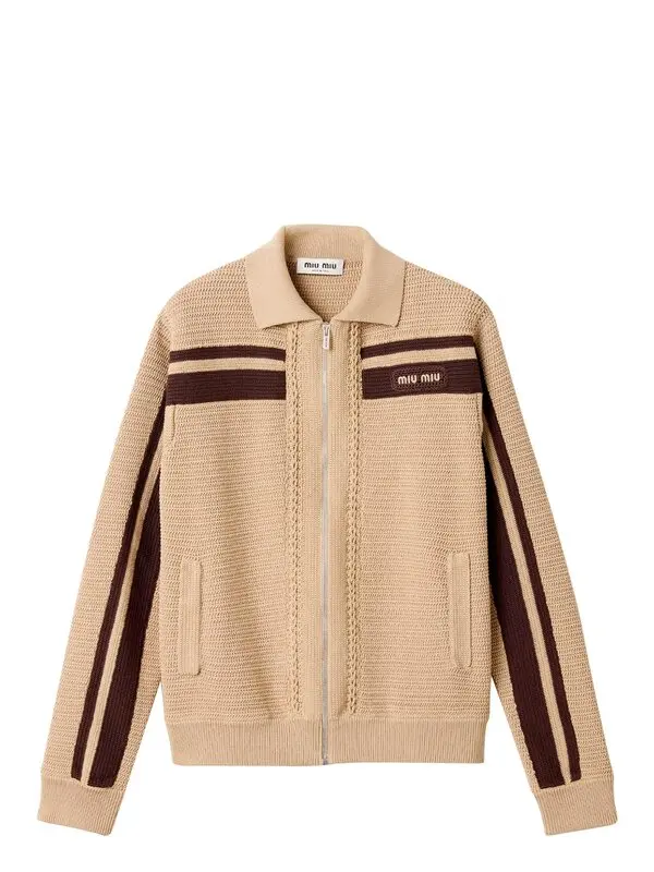 Miu Miu Crochet Zip-up Cardigan With Stripes - Neutral