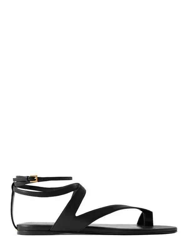 Khaite Leather Ankle Tie Sandals - Black