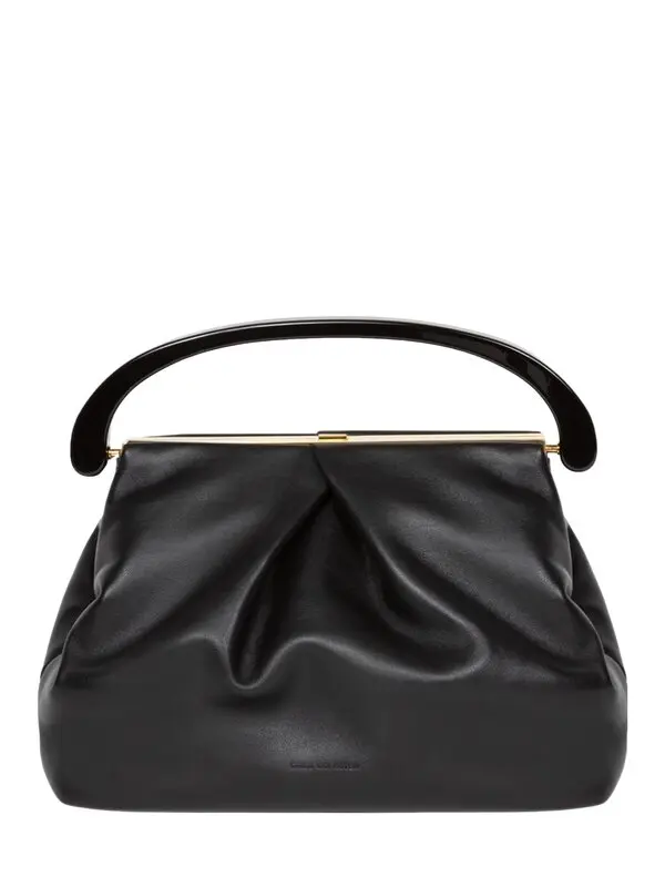 Dries Van Noten Folded Leather Tote Bag With Resin Handle - Black