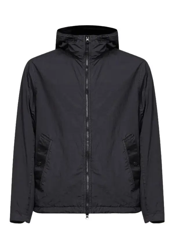 Stone Island Logo Patch Zip-up Hooded Jacket - Black