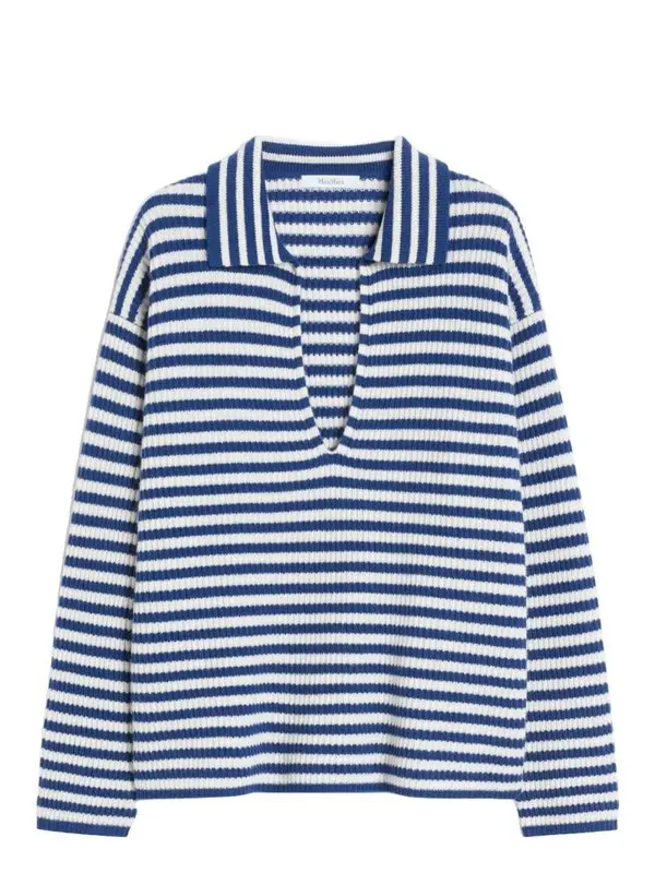 Max Mara Striped V-neck Sweater - White/blue