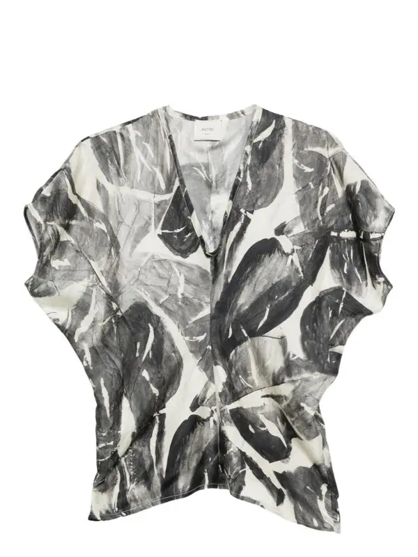 ALYSI Printed V-neck Short Sleeve Shirt - Gray