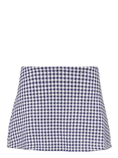 Good American Gingham Knit Mini Skort - Navy Gingham