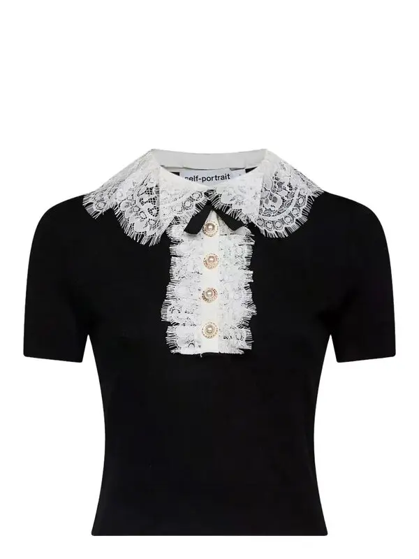 SELF-PORTRAIT Lace Collar Blouse - Black