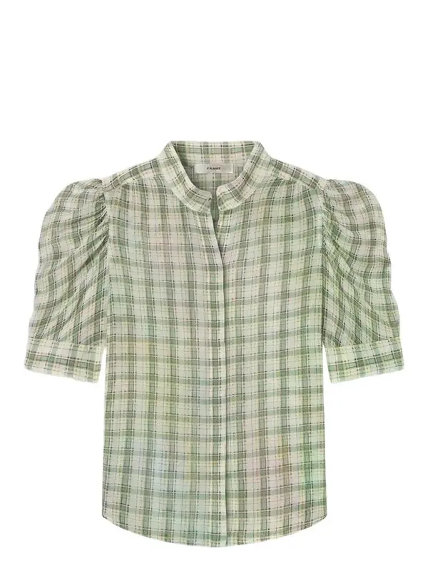 FRAME Gillian Checked Puff-sleeve Top - Neutrals