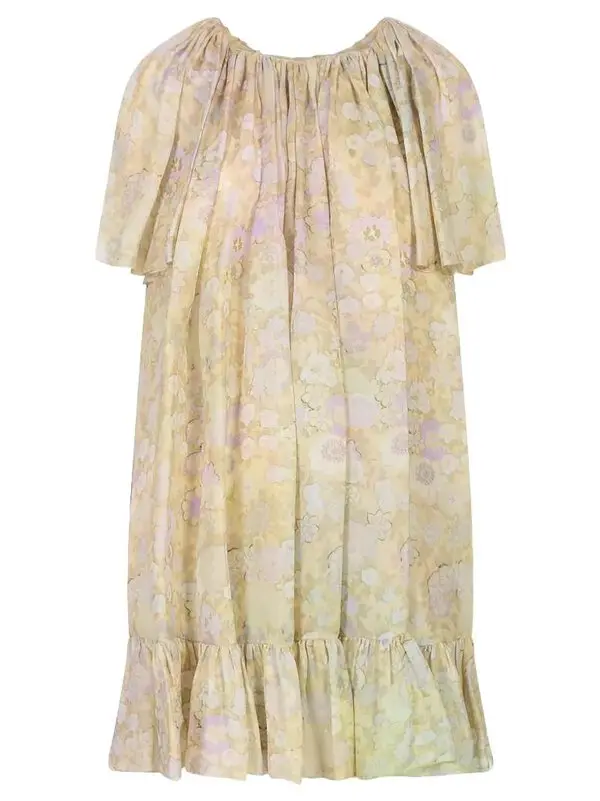 Chloé Floral-print Ruffled Mini Dress - Neutrals
