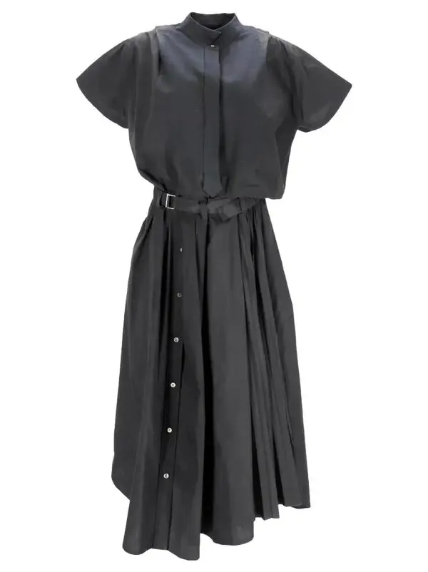 Sacai Midi Belted Cut-out Shirt Dress - Black