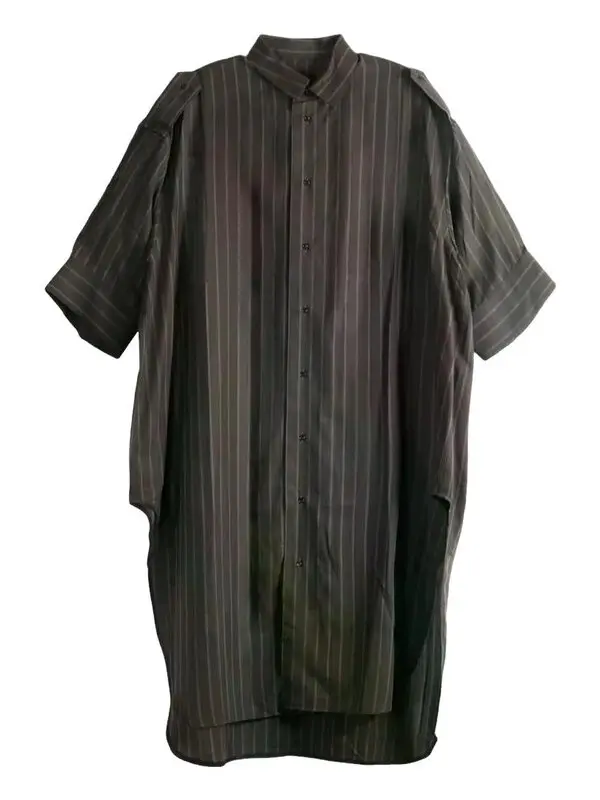 OMAR AFRIDI Vertical-stripe Epaulette Shirt - Brown