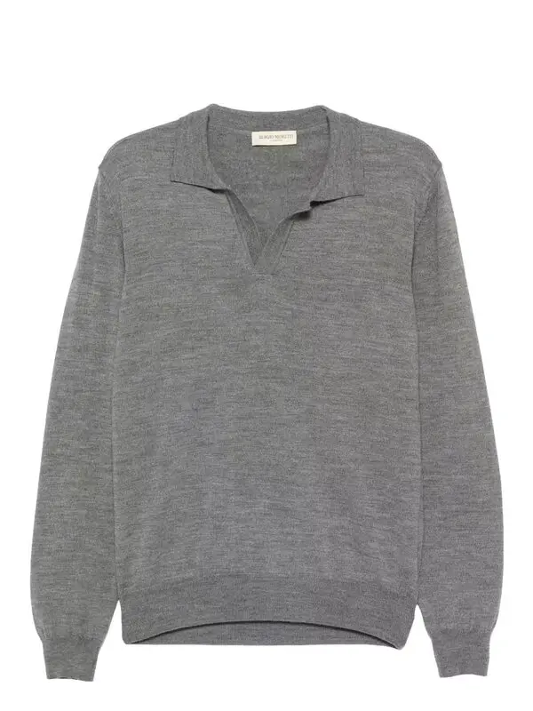 SERGIO MORETTI FIRENZE Fine Knit V-neck Long Sleeve Sweater - Grey