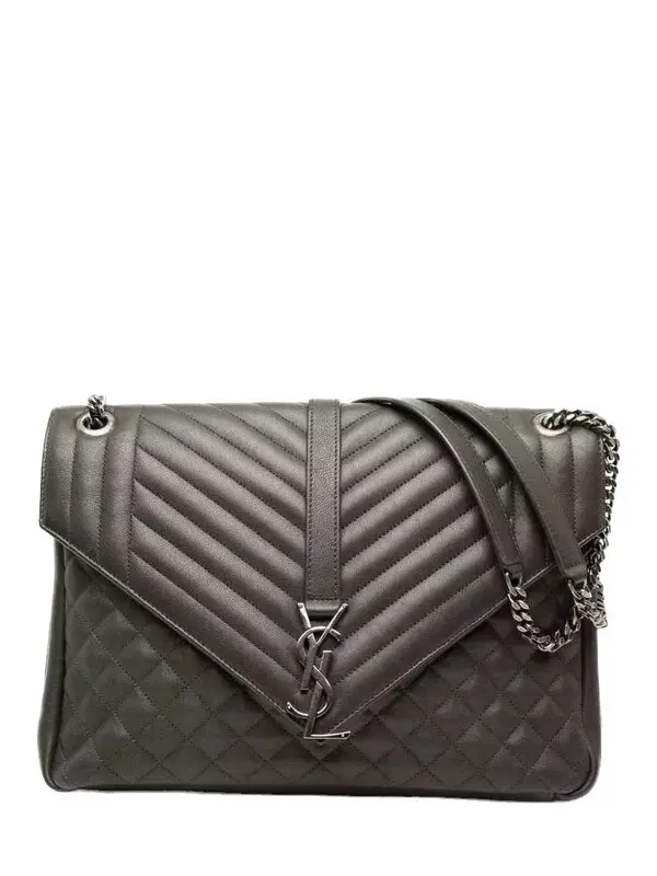 Saint Laurent Large Triquilt Sheepskin Monogram College Bag - Grey