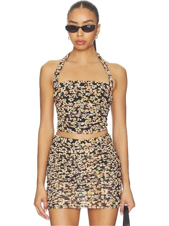 AFRM Aranya Mesh Halterneck Cropped Top - Black