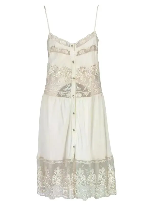 Vintage Lace-panelled Spaghetti-strap Midi Dress - Neutrals