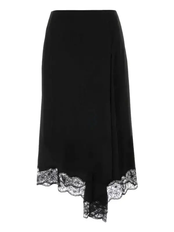Alexander McQueen Lace-trim Asymmetric Midi Skirt - Black