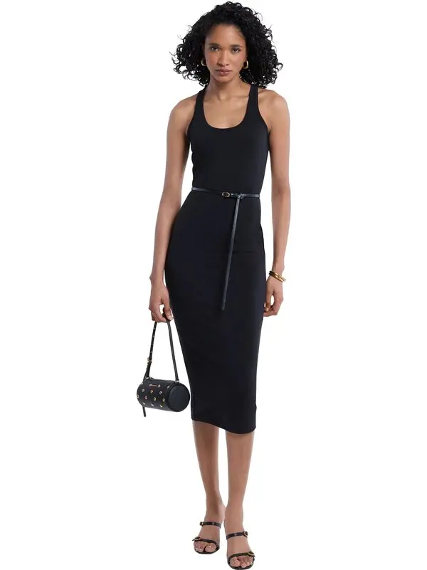 Michael Kors Belted Stretch Matte Jersey Racerback Tank Dress - Black
