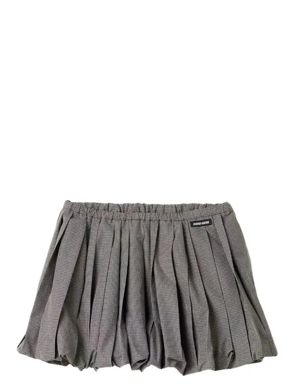 Miu Miu Pleated Gingham Check Mini Skirt - Grey