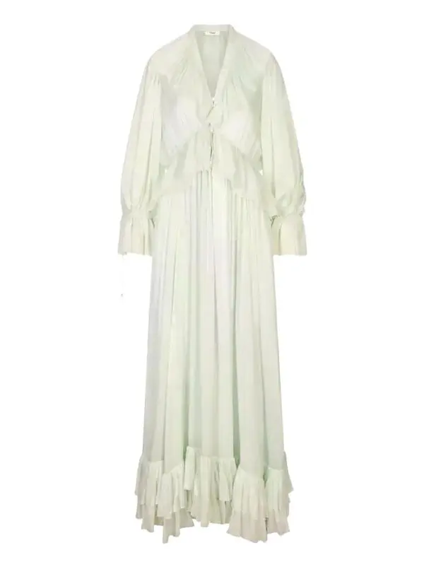 Chloé Ruffled Silk-charmeuse Maxi Dress - Grey