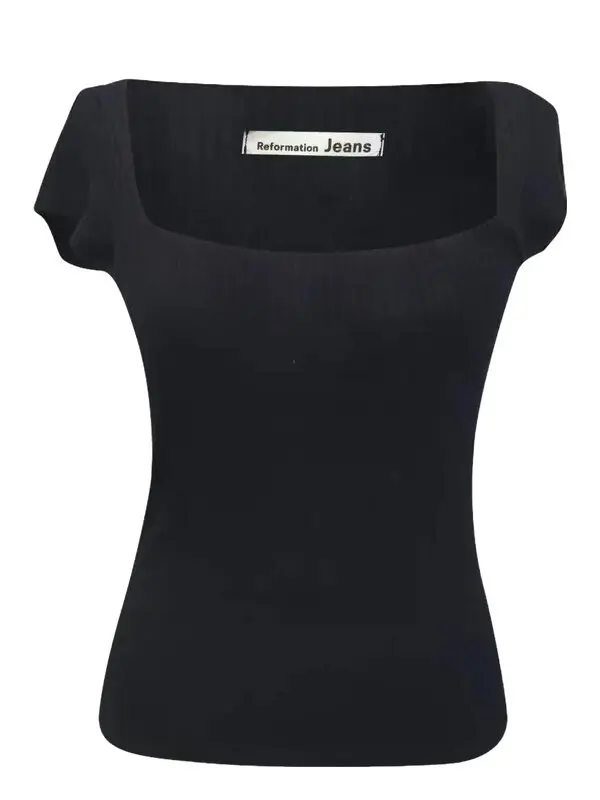 REFORMATION Ribbed Knit Blouse - Black