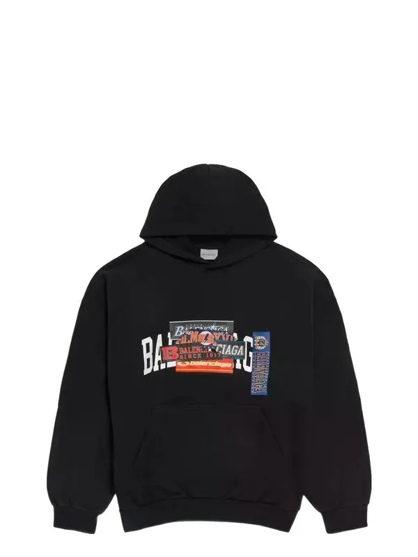 Balenciaga Logo Print Cotton Hoodie - Black