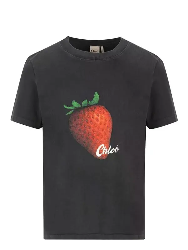 Chloé Strawberry Print Cotton T-shirt - Grey