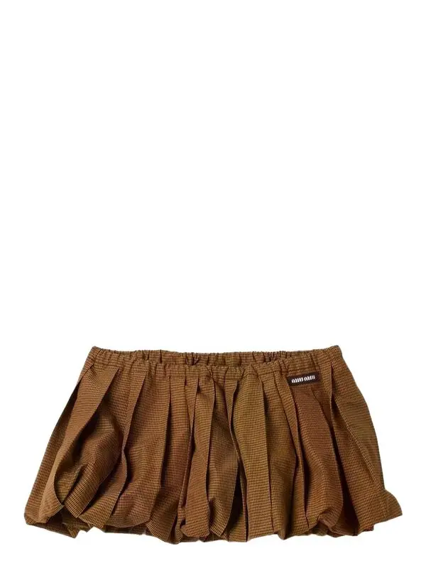 Miu Miu Pleated Gingham Check Miniskirt - Brown
