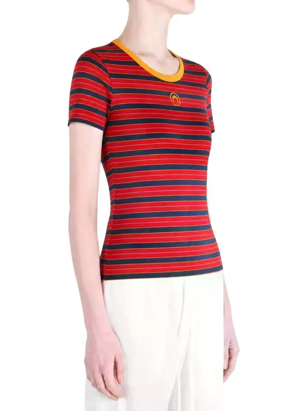 MARINE SERRE Embroidered Logo Striped T-shirt - Red