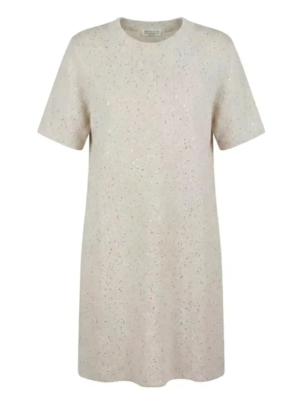 Brunello Cucinelli Sequin Embellished Knitted Dress - Neutrals