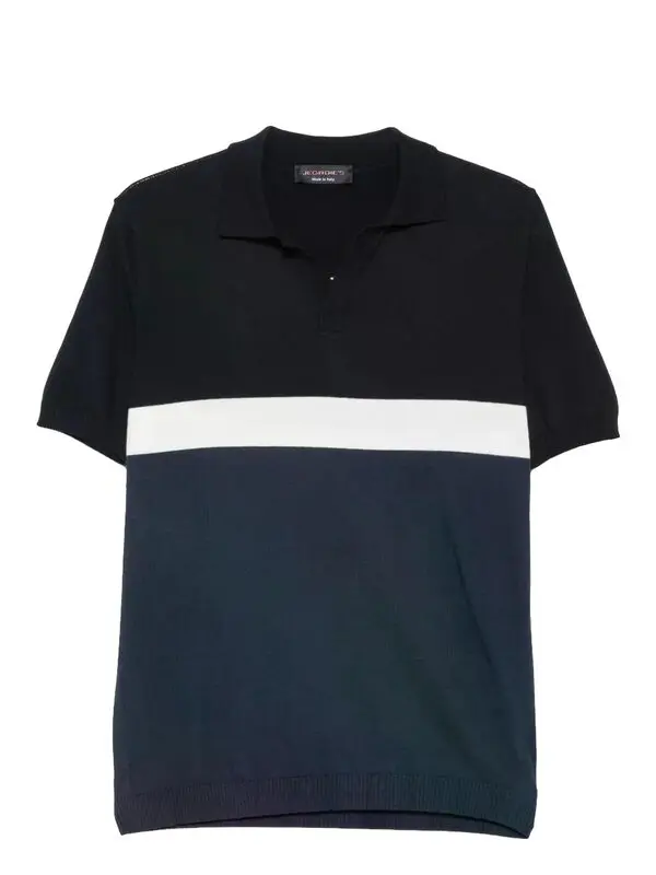 JEORDIE'S Colour-block Short-sleeve V-neck Cotton Shirt - Blue
