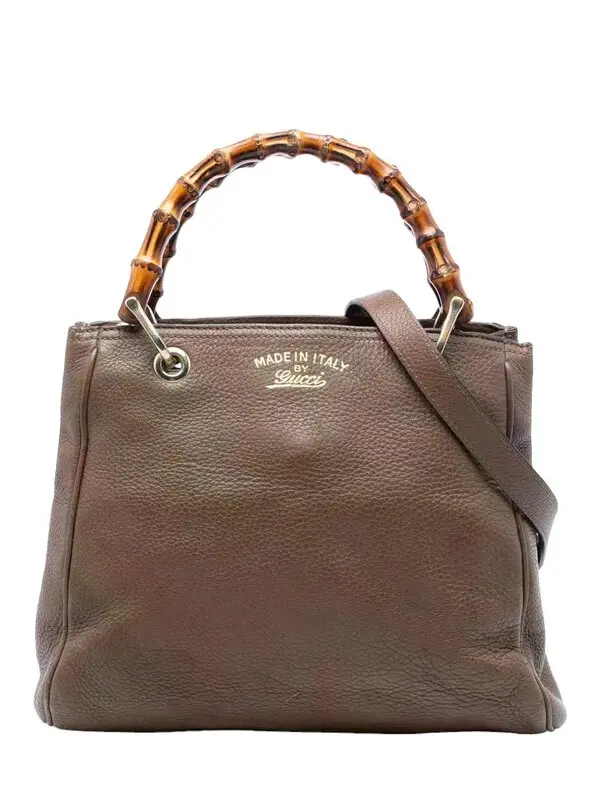 Gucci Small Calfskin Bamboo Shopper Satchel - Brown