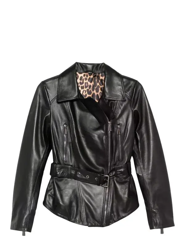 ADRIANNA FERETTI Leather Biker Jacket - Black