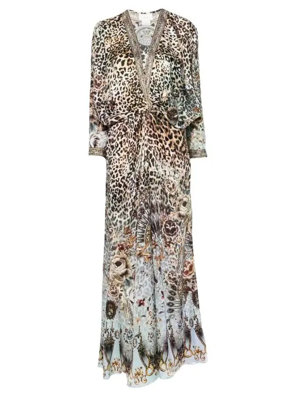 Camilla Twist-front Leopard-print V-neck Silk Maxi Dress - Neutrals