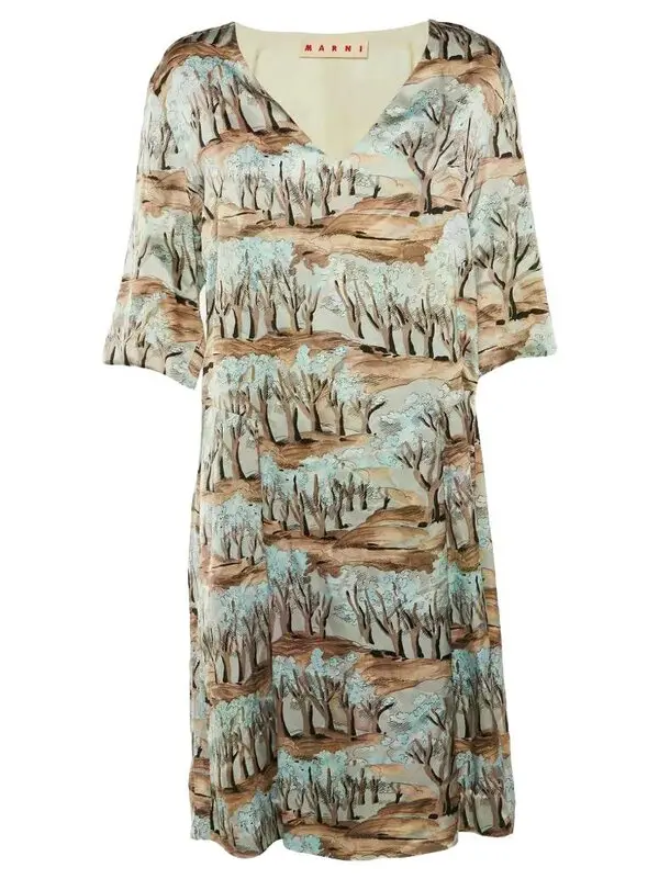 Marni Pleated Midi Dress - Brown