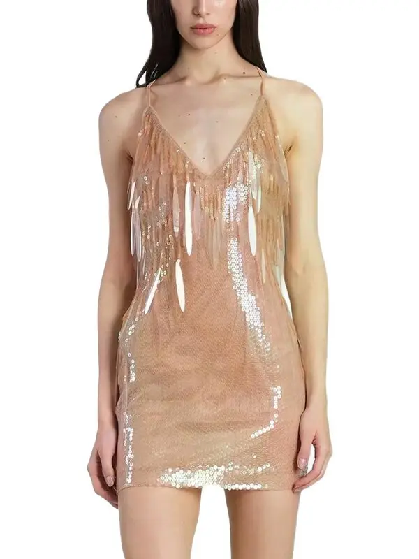 David Koma Sequin Embellished Fringed Mini Dress - Neutrals