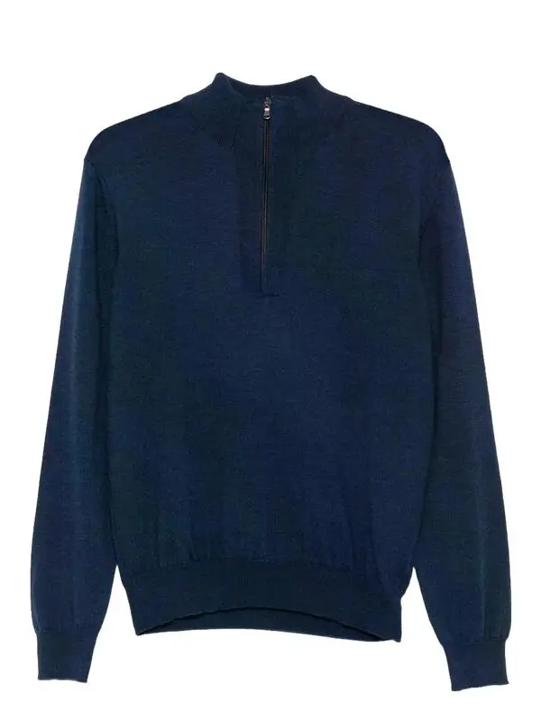 SERGIO MORETTI FIRENZE Quarter-zip Long-sleeve Polo Shirt - Blue
